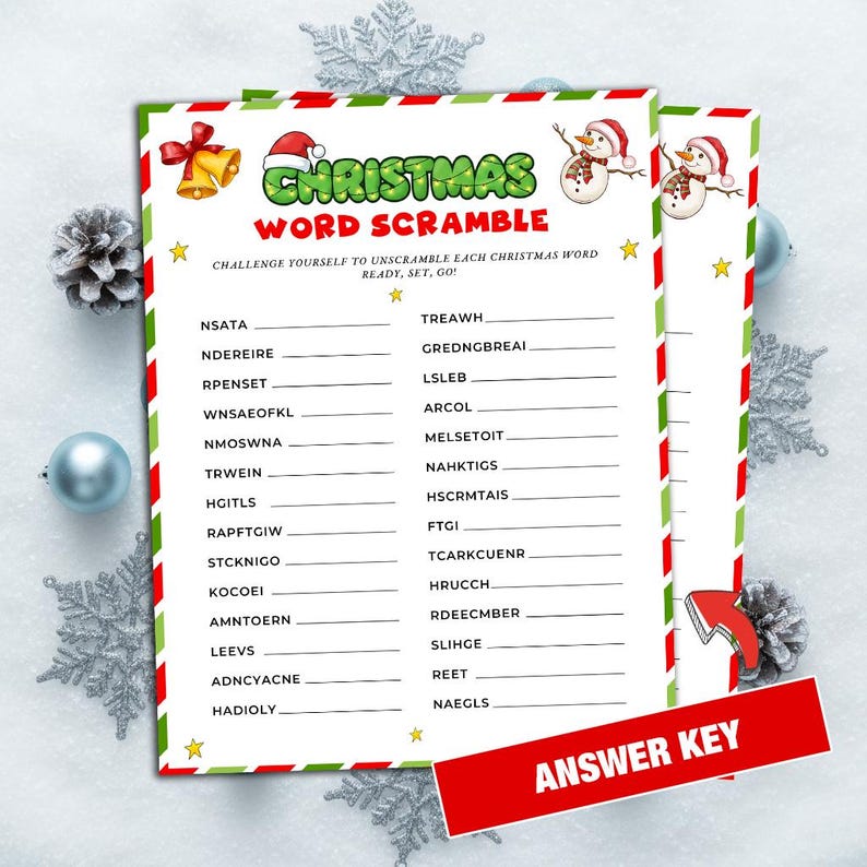 Christmas Word Scramble, Family Game, Printable Christmas Game ...