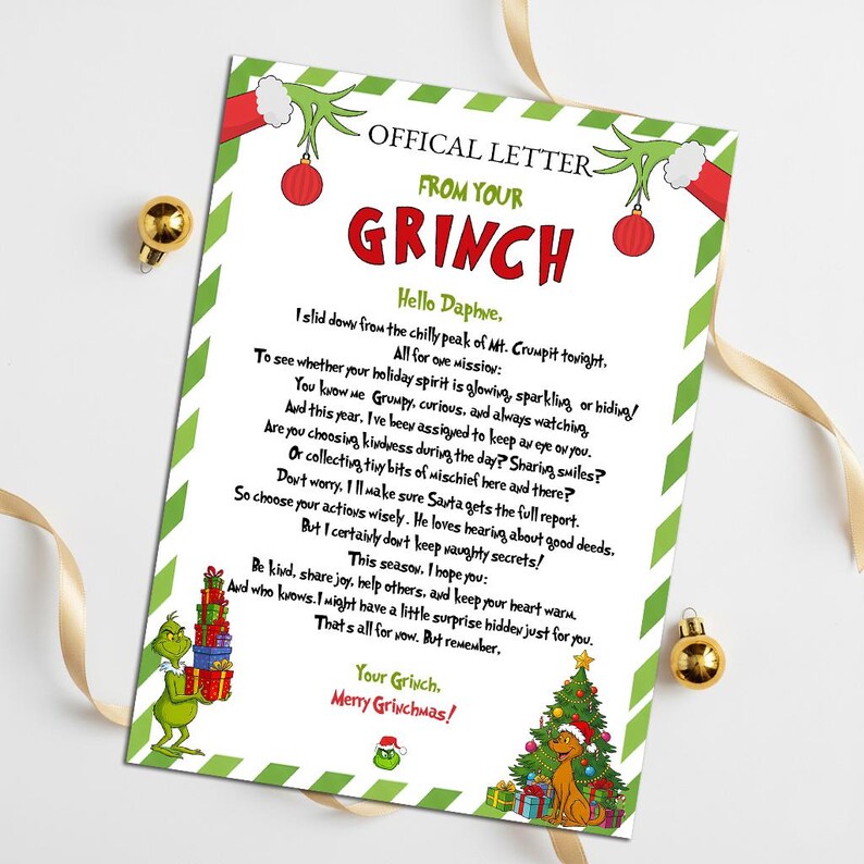 EDITABLE Official Grinch Letter, Grinch Letter, Letter From the Grinch ...