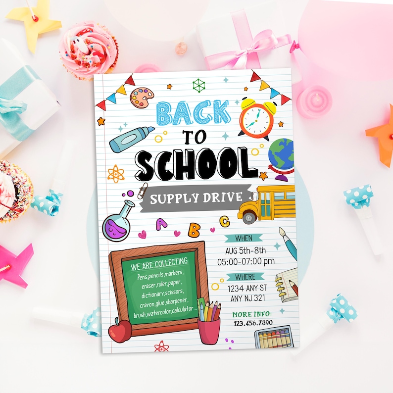 Editable School Supply Drive Flyer: Back to School Invitation (5x7 ...