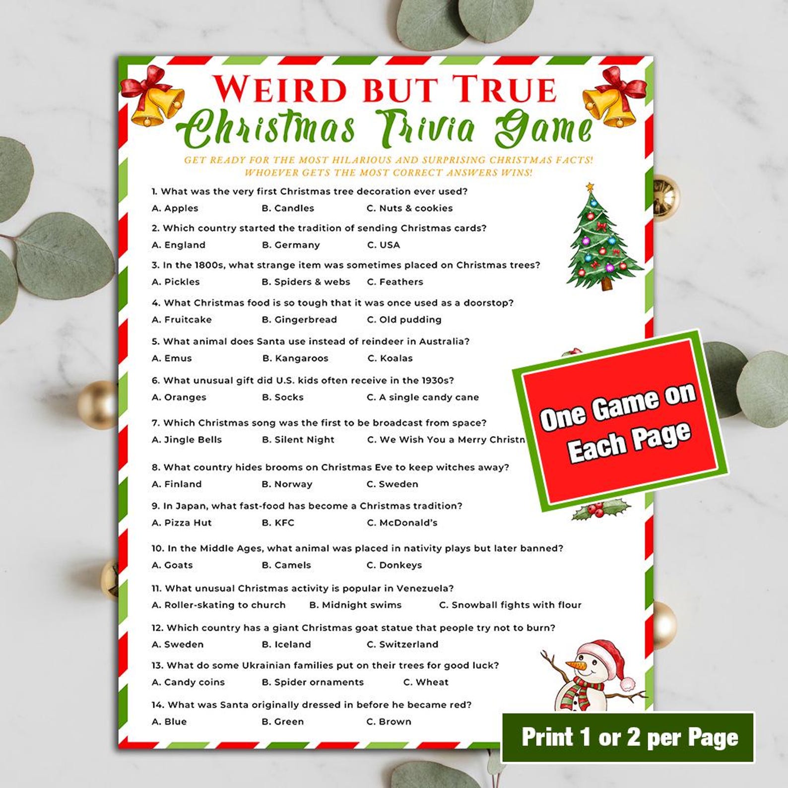 Fun Facts Christmas Trivia Game Friendsmas Game Kids Winter Class Party ...