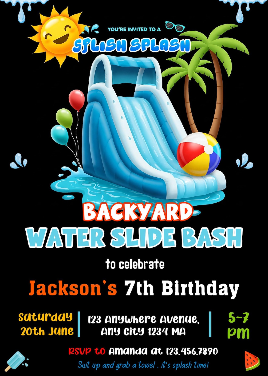 Water Slide Birthday Invitation: Splash Party, Editable Printable ...
