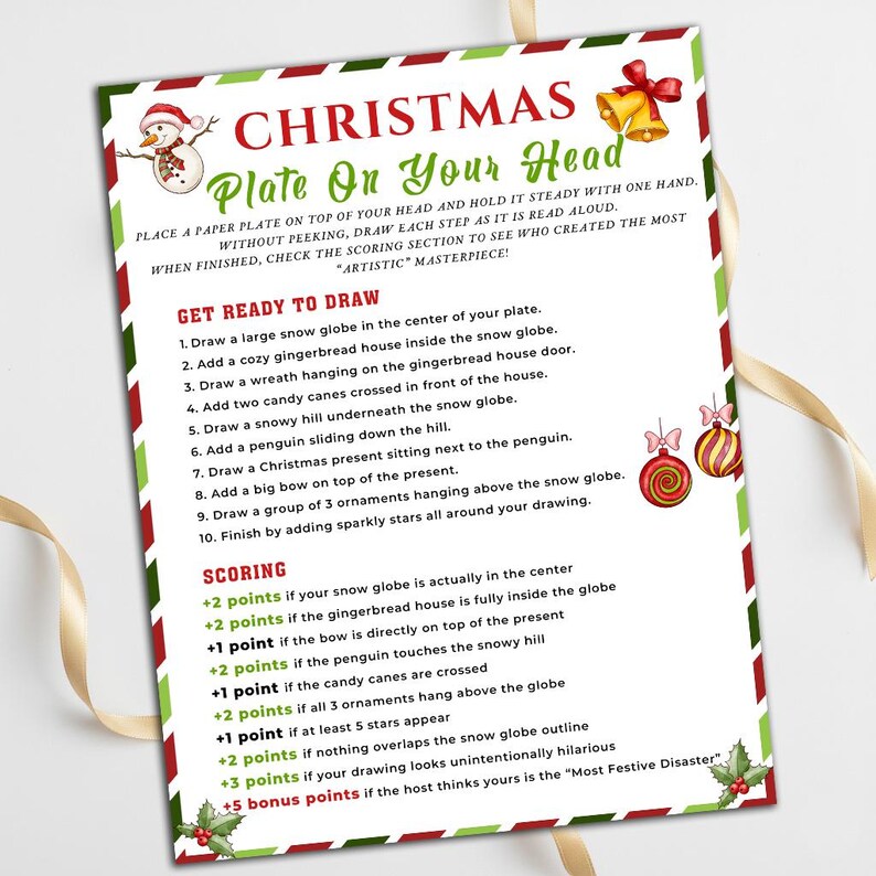 Christmas Plate on Your Head Game, Holiday Drawing Game, Christmas ...