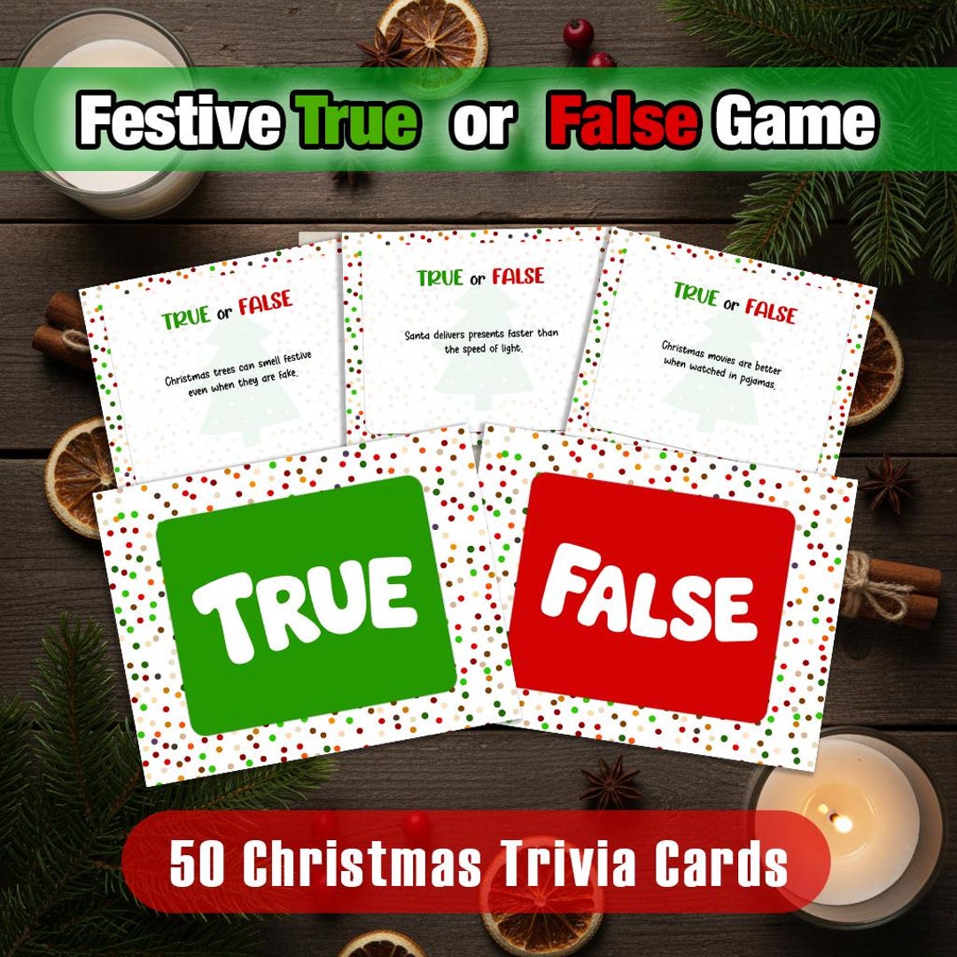 Printable Christmas True or False Game With 50 Statement Cards: Family ...