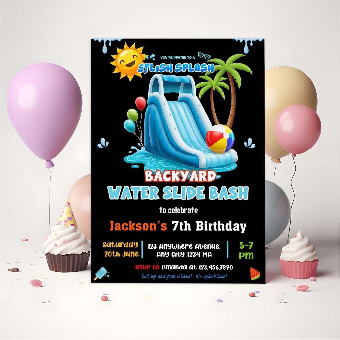 Water Slide Birthday Invitation: Splash Party, Editable Printable ...