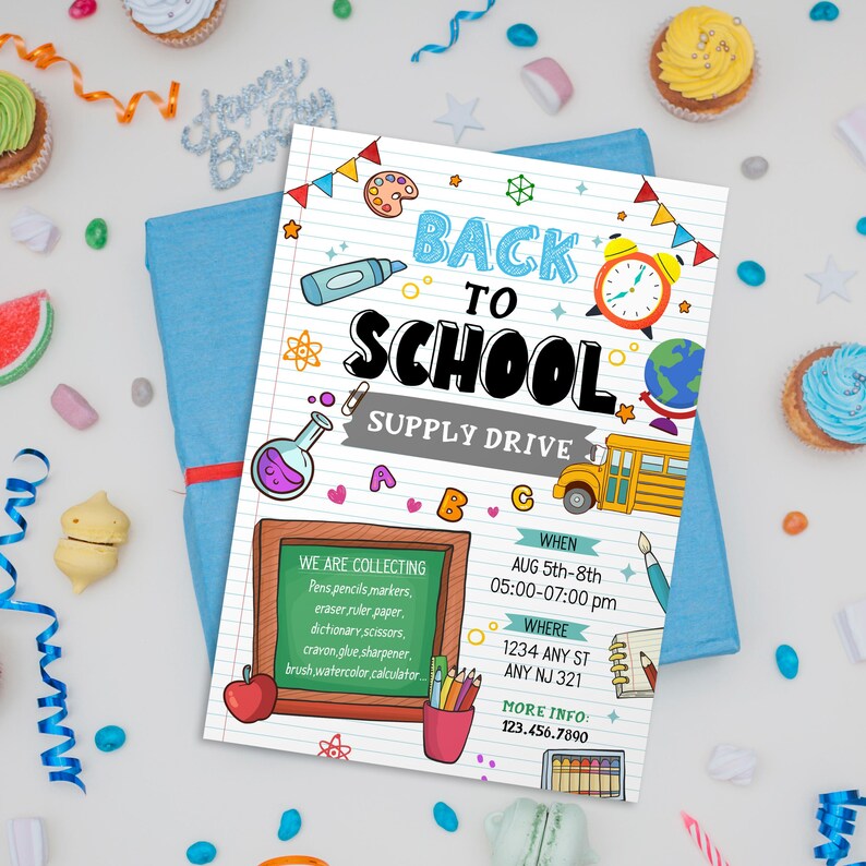 Editable School Supply Drive Flyer: Back to School Invitation (5x7 Digital Download Canva ...