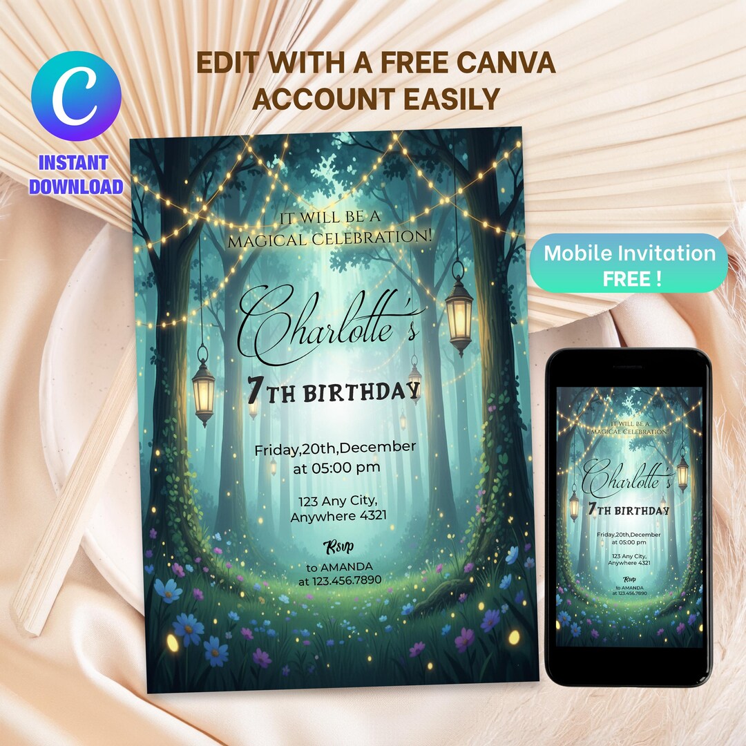Enchanted Forest Birthday Party, Enchanted Garden Invitation Forest ...