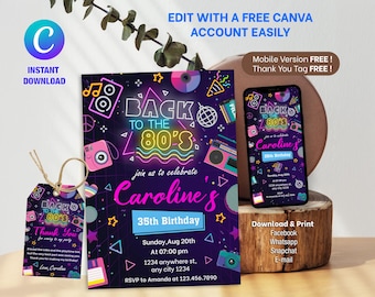 Editable 80s Party Invitation, Back to the 80s, Throwback Party, 80s Party Invite, Retro ...