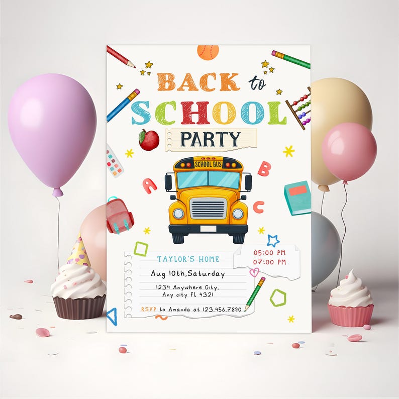 Back to School Bash Flyer: Editable Canva Party Invitation (5x7 Digital ...