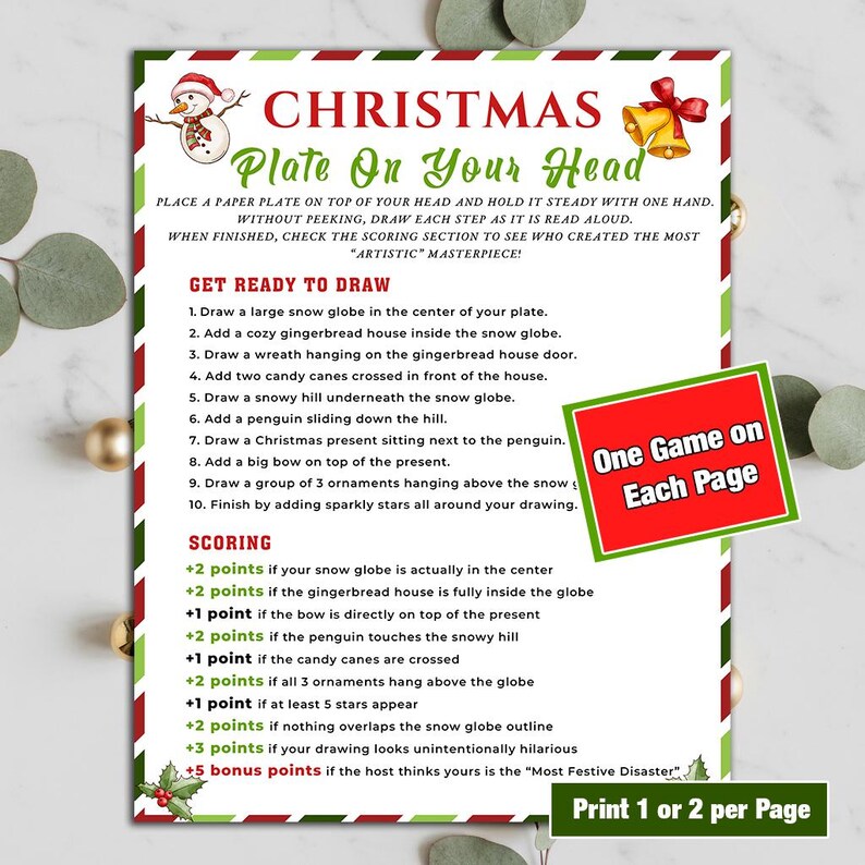 Christmas Plate on Your Head Game, Holiday Drawing Game, Christmas ...