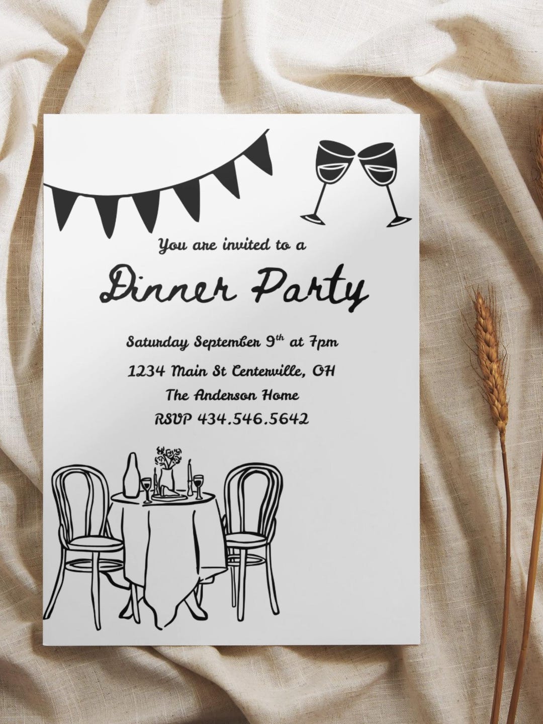 Elegant Dinner Party Invitation Template – Black and White - Printable ...