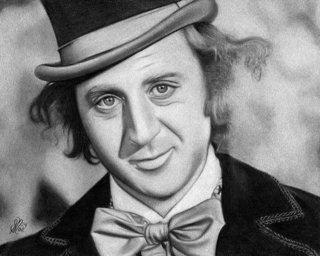 Gene Wilder, Willy Wonka, Original Charcoal Portrait Drawing on Gray ...