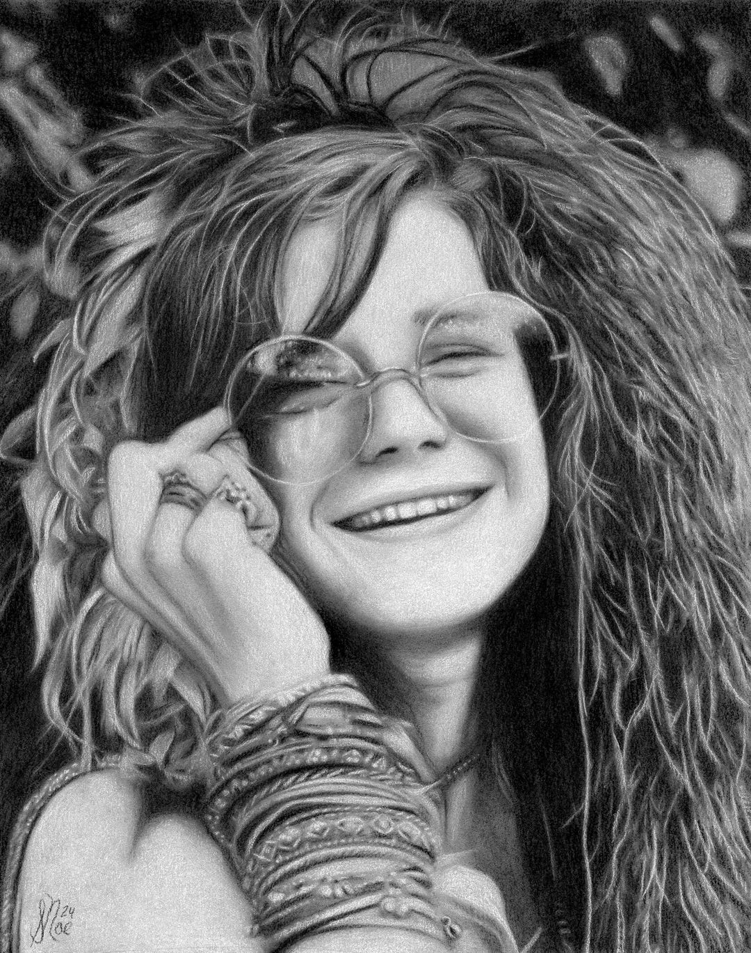Janis Joplin Original Charcoal & White Chalk Portrait – 8x10 Hand Drawn ...