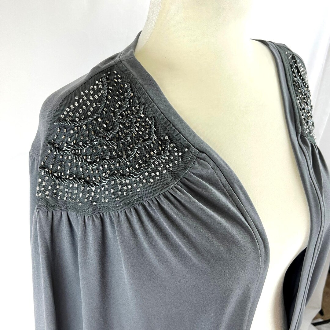 VTG Fashion Bug Embellished Beaded Cardigan Shrug Size 4X Gray Goth ...