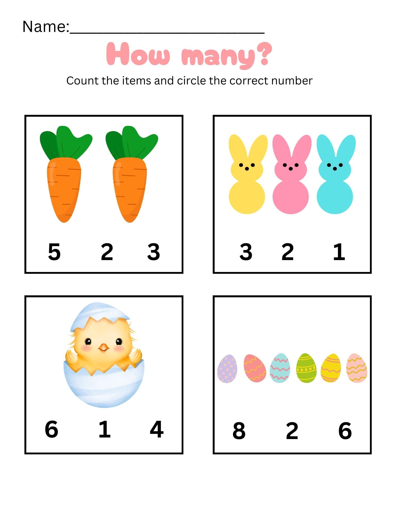 Easter Preschool / Kindergarten Math Worksheets | Counting, Tracing ...