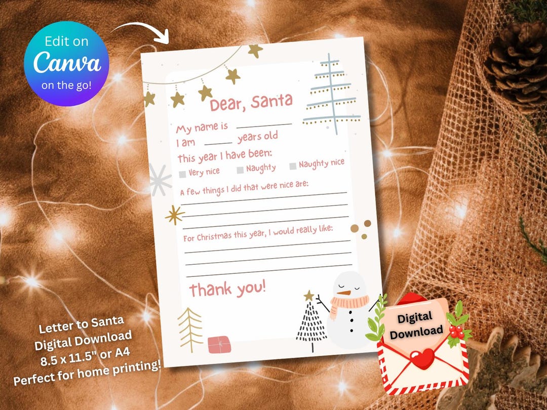 Editable Santa Letter Template | Christmas Wish List (digital Download ...