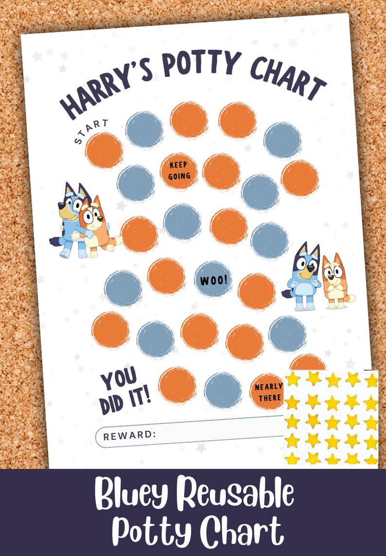 Bluey Potty Training Reward Chart Reusable A4 Chore Print Kids Gold ...