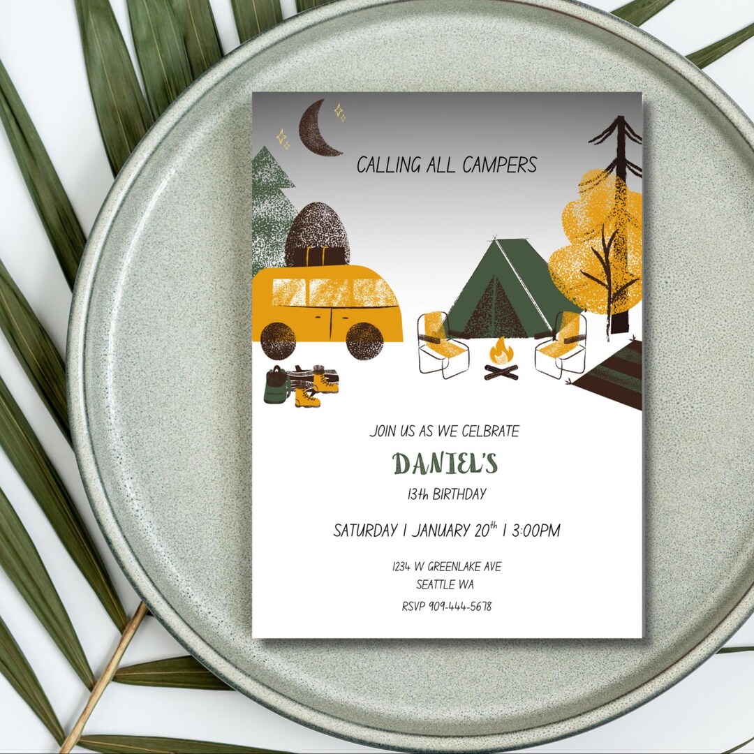 Editable Calling All Campers Invitation | Camping Birthday Theme Invite ...