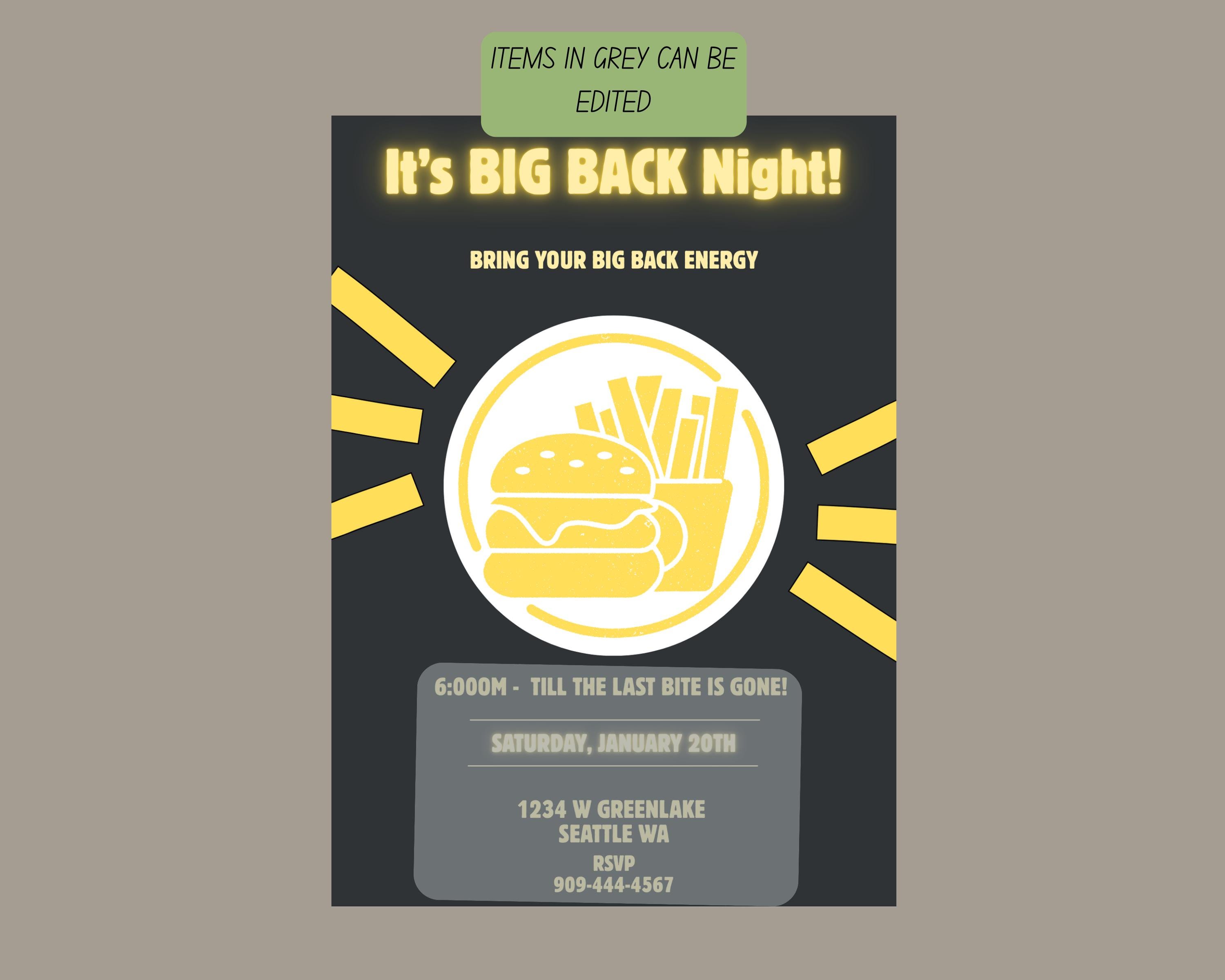 Editable Back Big Energy Invitation | Big Back Invite | It's Big Back ...