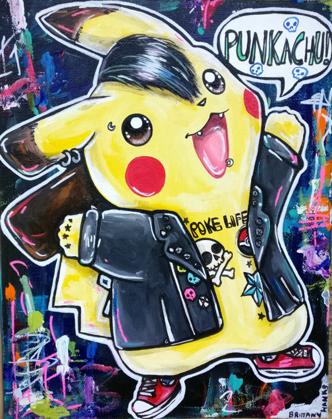 Punk Pikachu 8x10 Stretched Canvas Print Giclee Illustration Pokemon ...