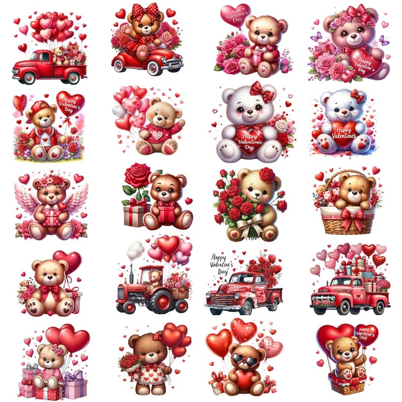 Valentine Teddy Bear Clipart | Love PNG, Hearts (digital Download) - Etsy