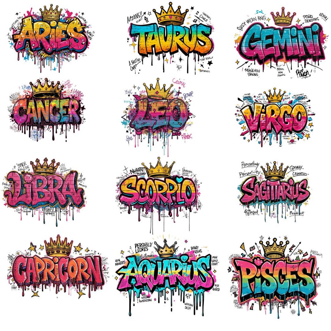 Zodia80c Graffiti PNG Clipart Bundle, Street Art Astrology (digital ...