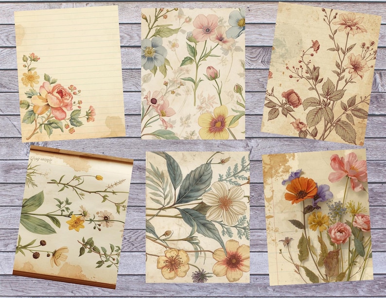 Pressed Flowers and Tea Stains Journal Kit, Vintage Floral Junk Journal ...