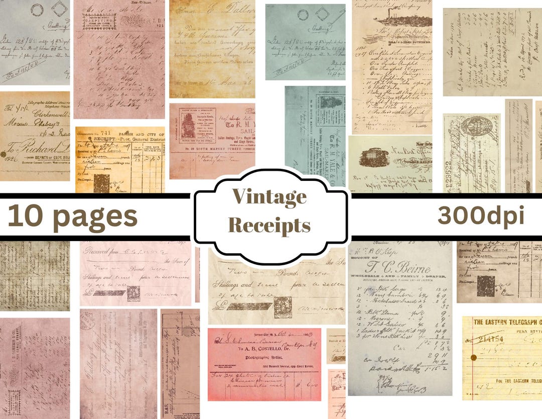 Vintage Receipts for Journals, Vintage Documents, Journal Ephemera ...