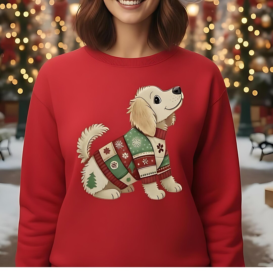 Patchwork Cozy Dog-themed Crewneck Sweatshirt - Cute Holiday Gift for ...