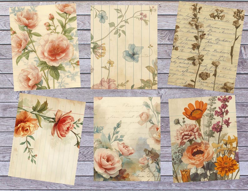 Pressed Flowers and Tea Stains Journal Kit, Vintage Floral Junk Journal ...