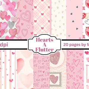 Hearts A Flutter Valentine Digital Paper Pack | Pink Heart Backgrounds ...