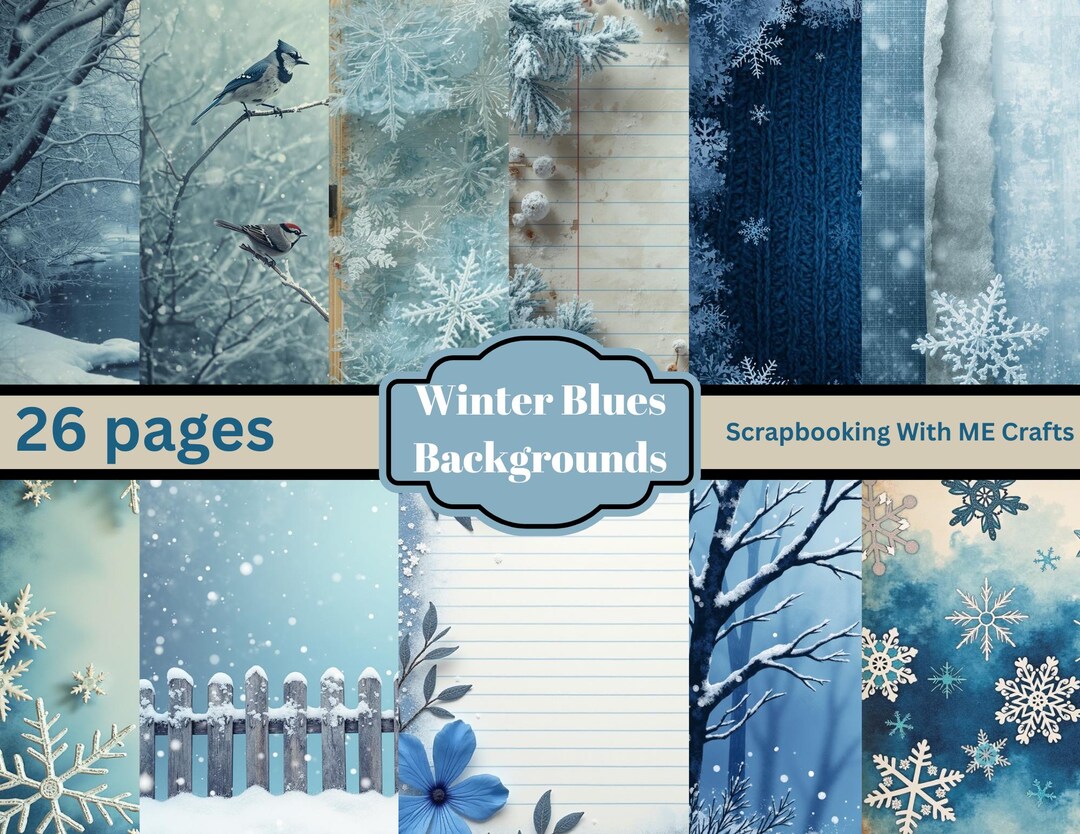 Winter Blues Backgrounds, 26 Printable Pages, Blue Snowflake, Digital ...