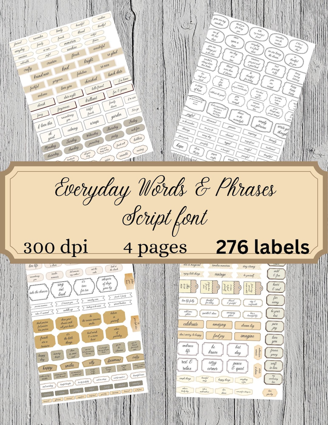 Everyday Words and Phrases Junk Journal Labels, Script Font Ephemera ...