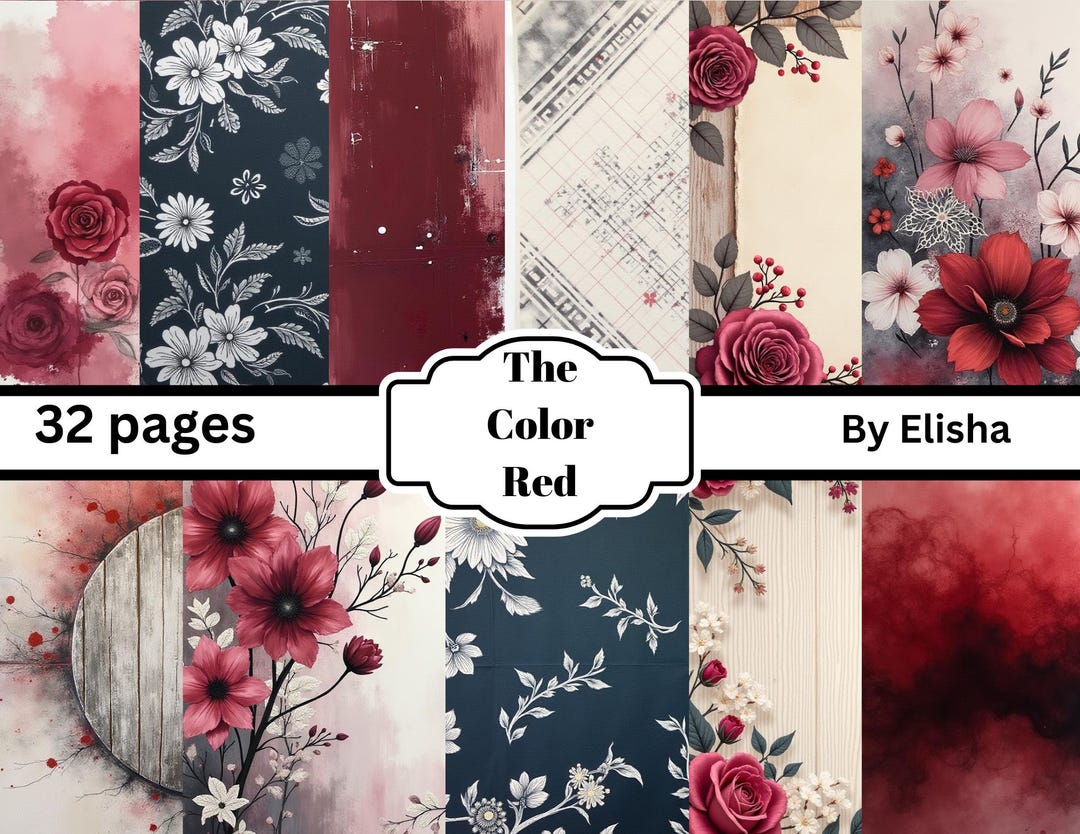 The Color Red Junk Journal Kit | Red Floral Vintage Pages | Printable ...