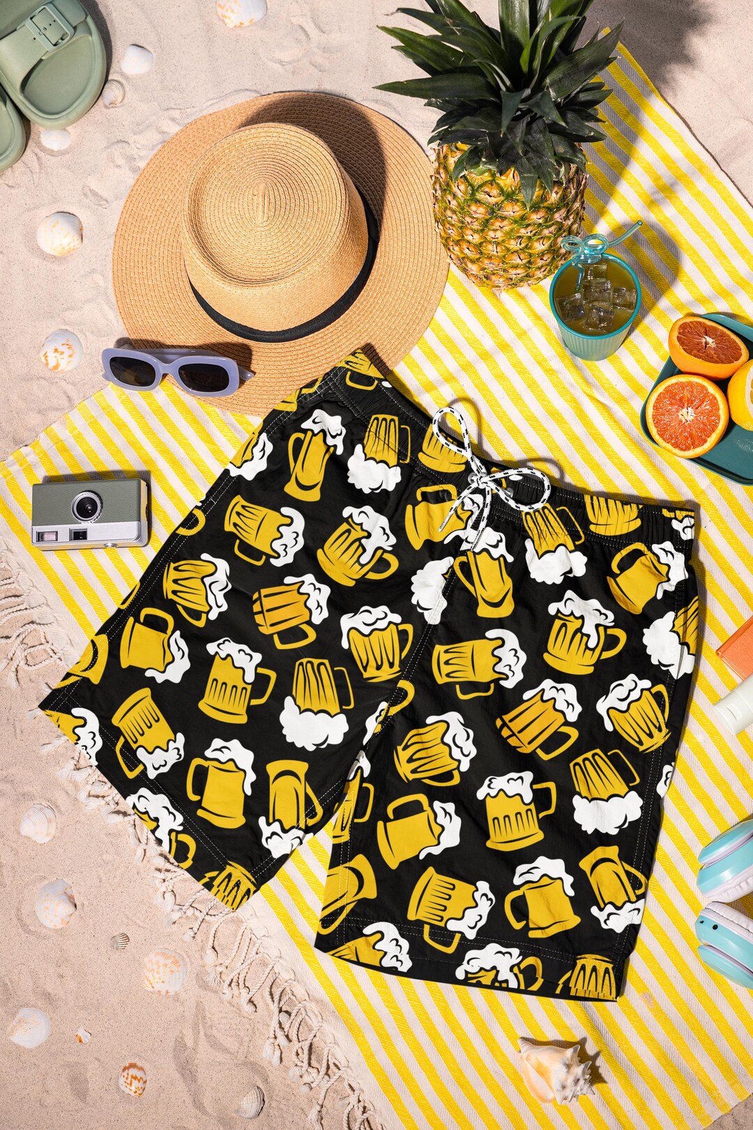 Beer Mugs Swim Trunks - Fun Summer Swimwear, Beachwear for Bbqs, Pool ...