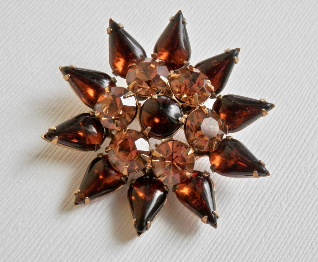 Juliana Style Brooch, Amber Rhinestones ,amber Navettes, Gold Tone ...