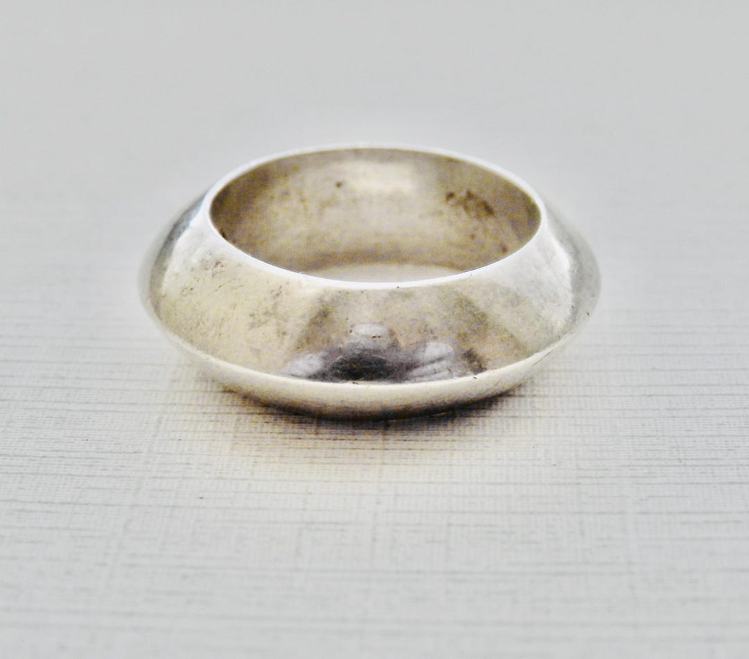 Vintage Mexican Sterling Ring, Industrial Wedding Band, Beveled Edge ...