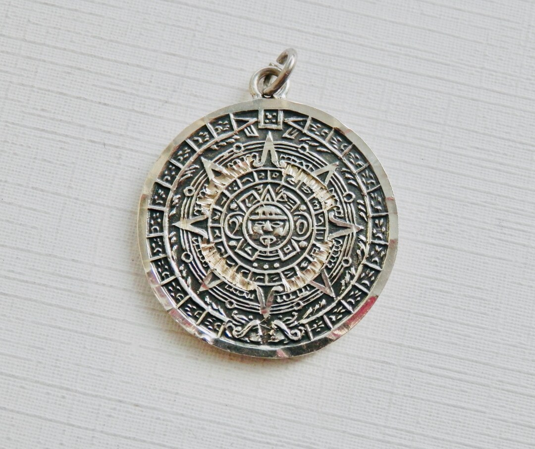 Vintage Mexican Pendant, Mayan Calendar, Sterling Silver, Montezuma ...