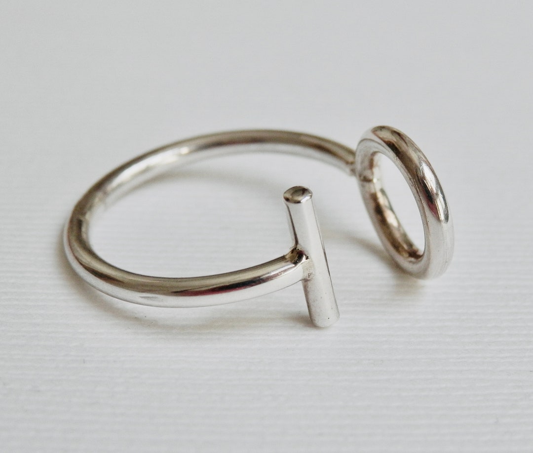 Open Circle Ring, Sterling Silver, T Bar Ring, Parallel T Bar Bypass ...