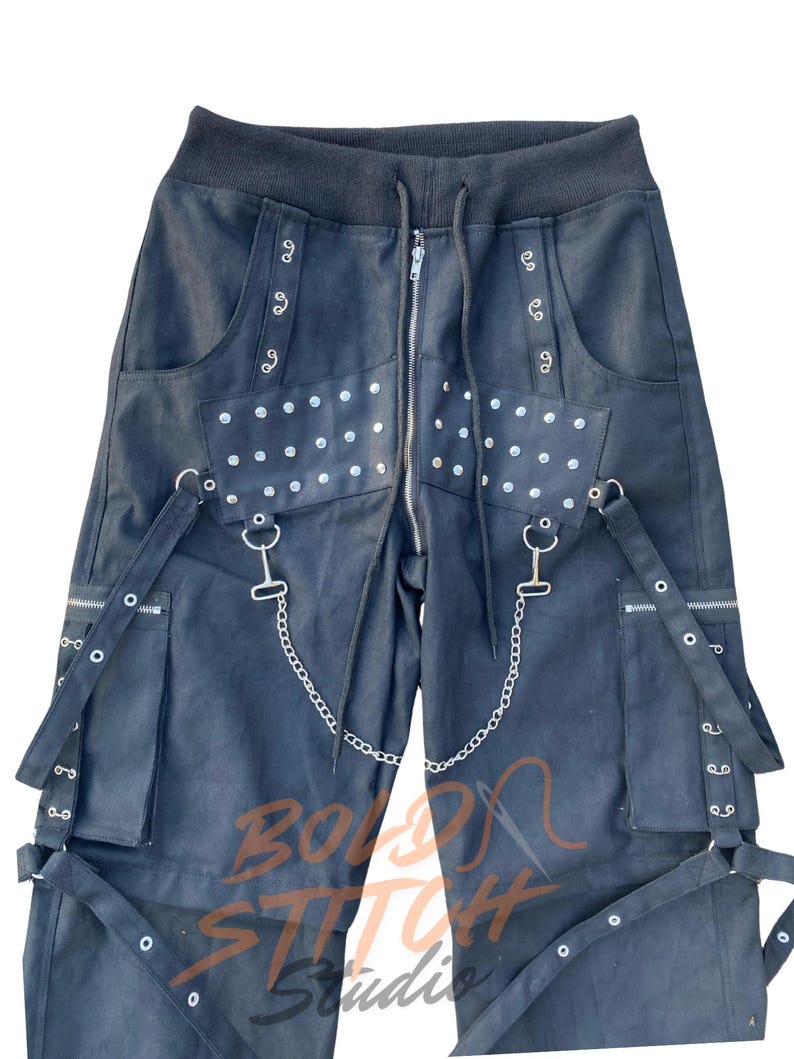 Gothic Black Cargo Pants | Punk Rock Chain Pants | Cyber Y2K Grunge ...