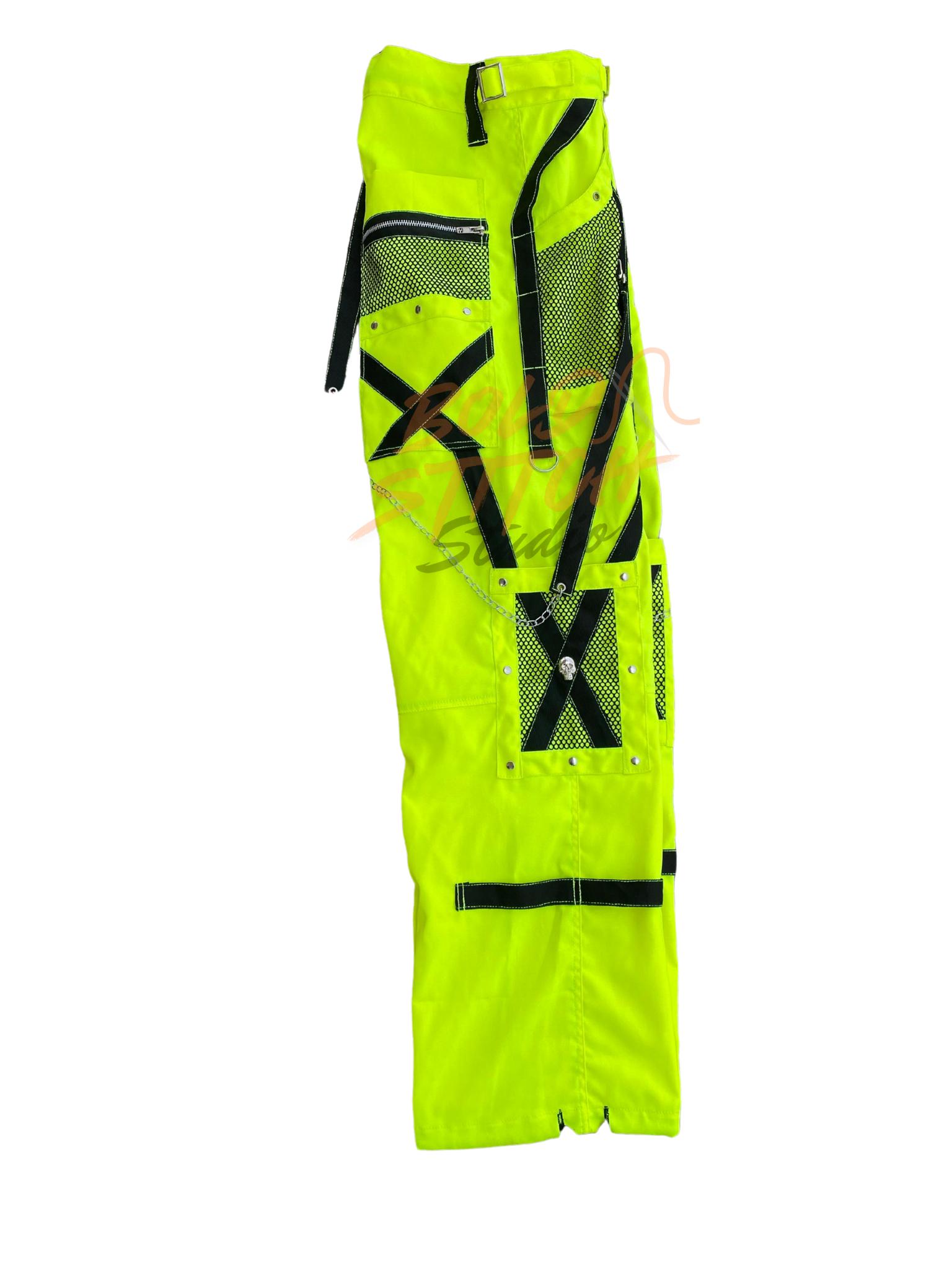 Neon Yellow Techwear Cargo Pants: Cyber Gothic Rave Festival Pants - Etsy