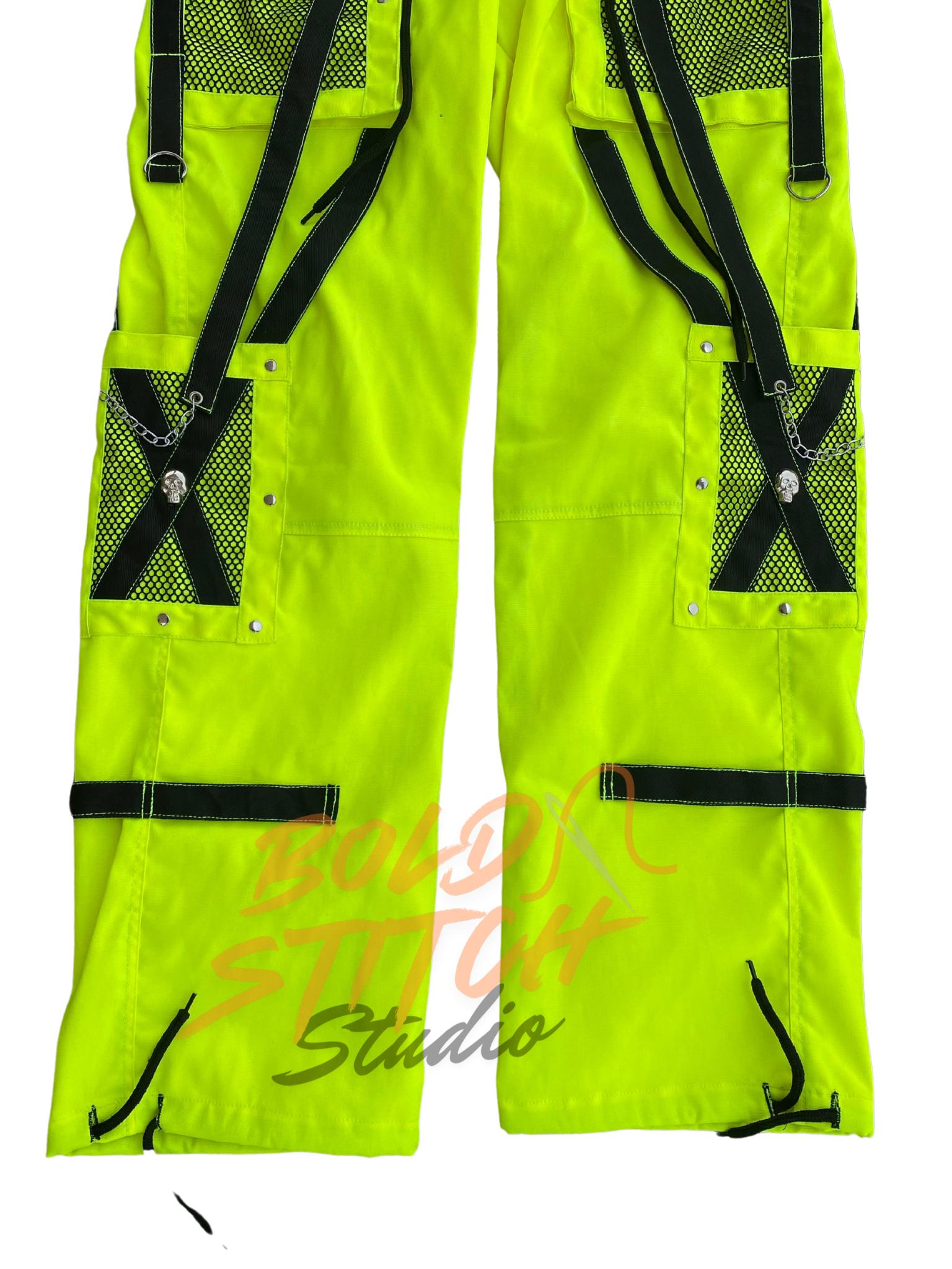 Neon Yellow Techwear Cargo Pants: Cyber Gothic Rave Festival Pants - Etsy