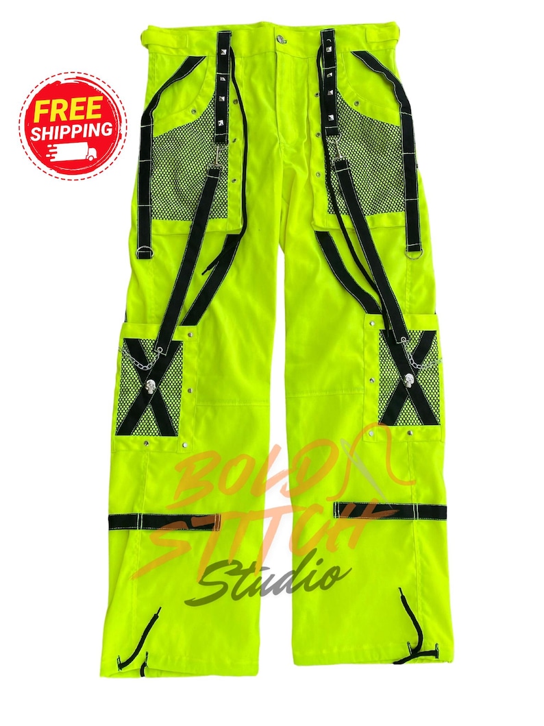 Neon Yellow Techwear Cargo Pants: Cyber Gothic Rave Festival Pants - Etsy