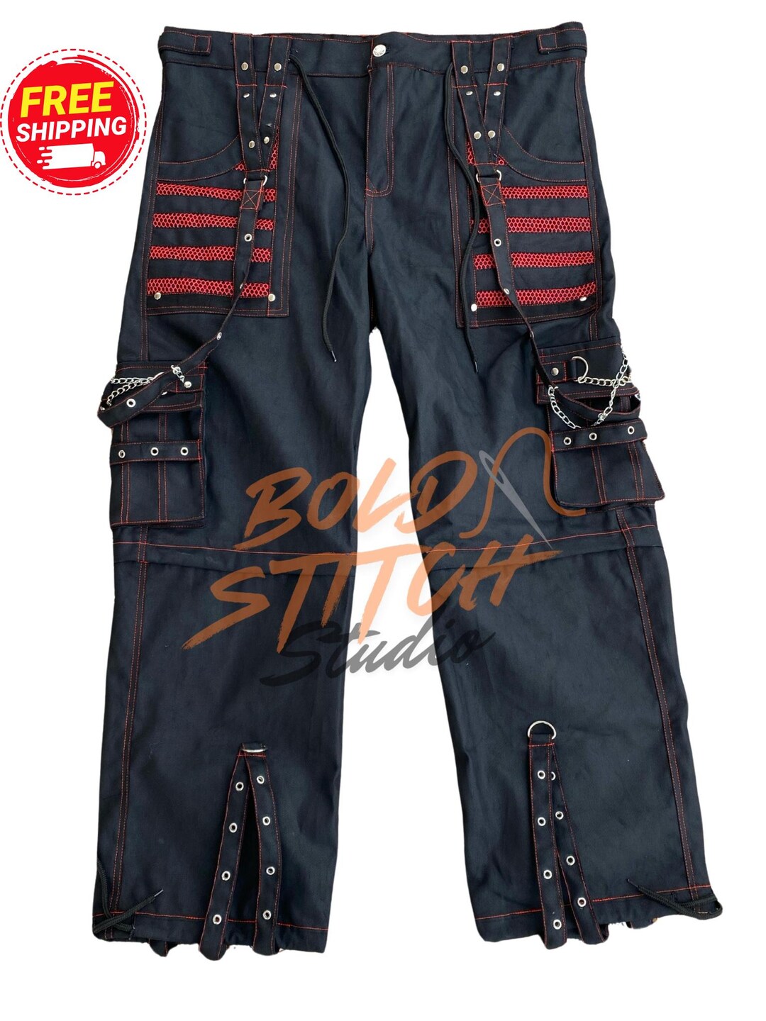 Cyber Goth Cargo Pants: Black & Red Strapped Techwear - Etsy