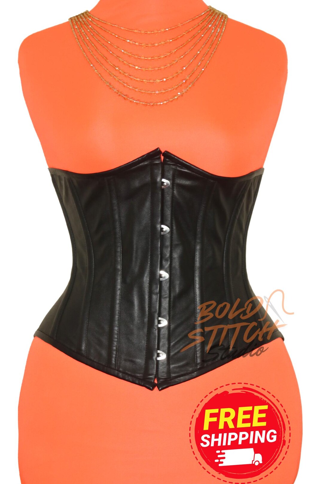 Black Underbust Leather Corset – Gothic Waist Cincher Top – Steampunk ...