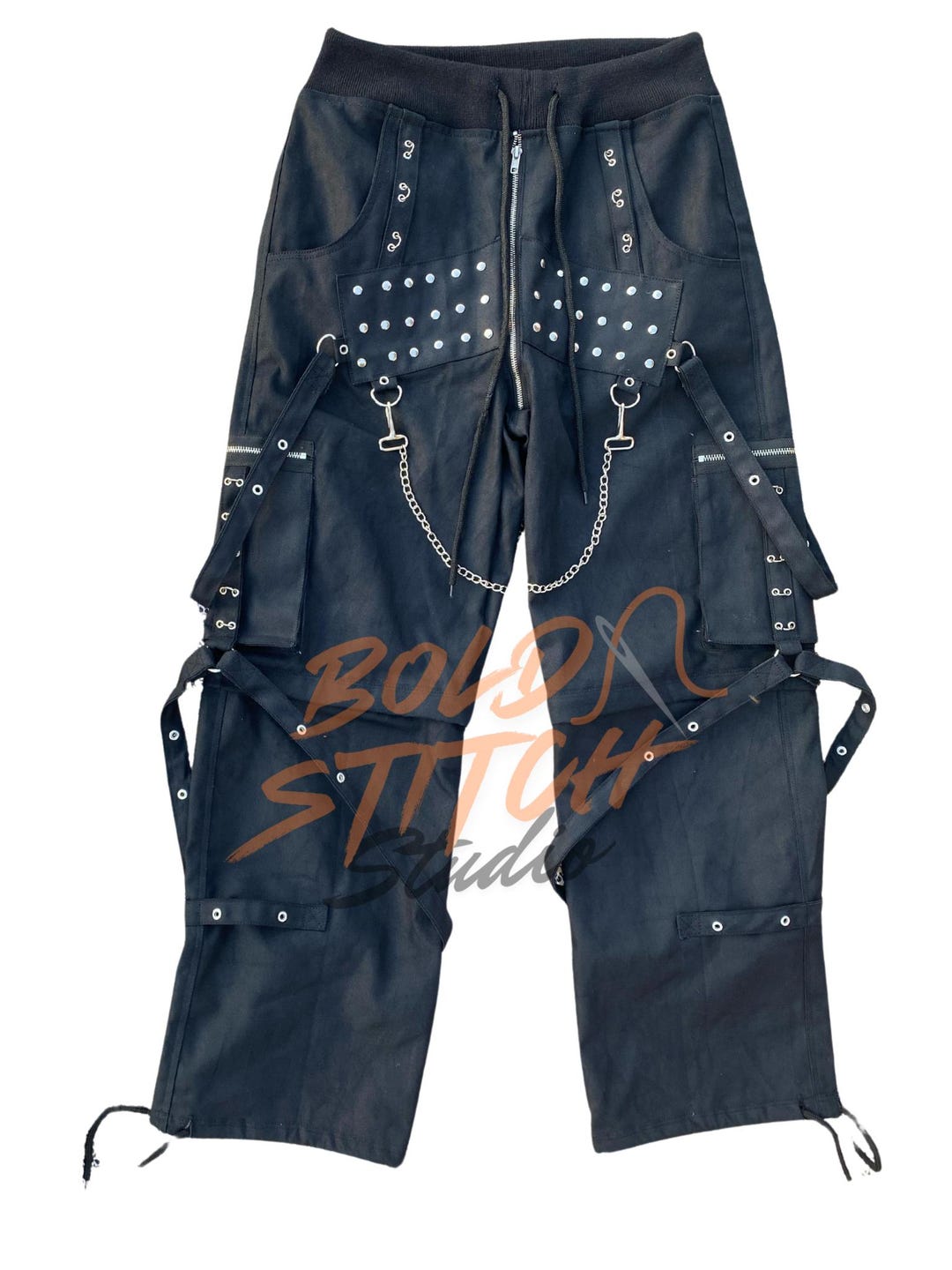 Gothic Black Cargo Pants | Punk Rock Chain Pants | Cyber Y2K Grunge ...