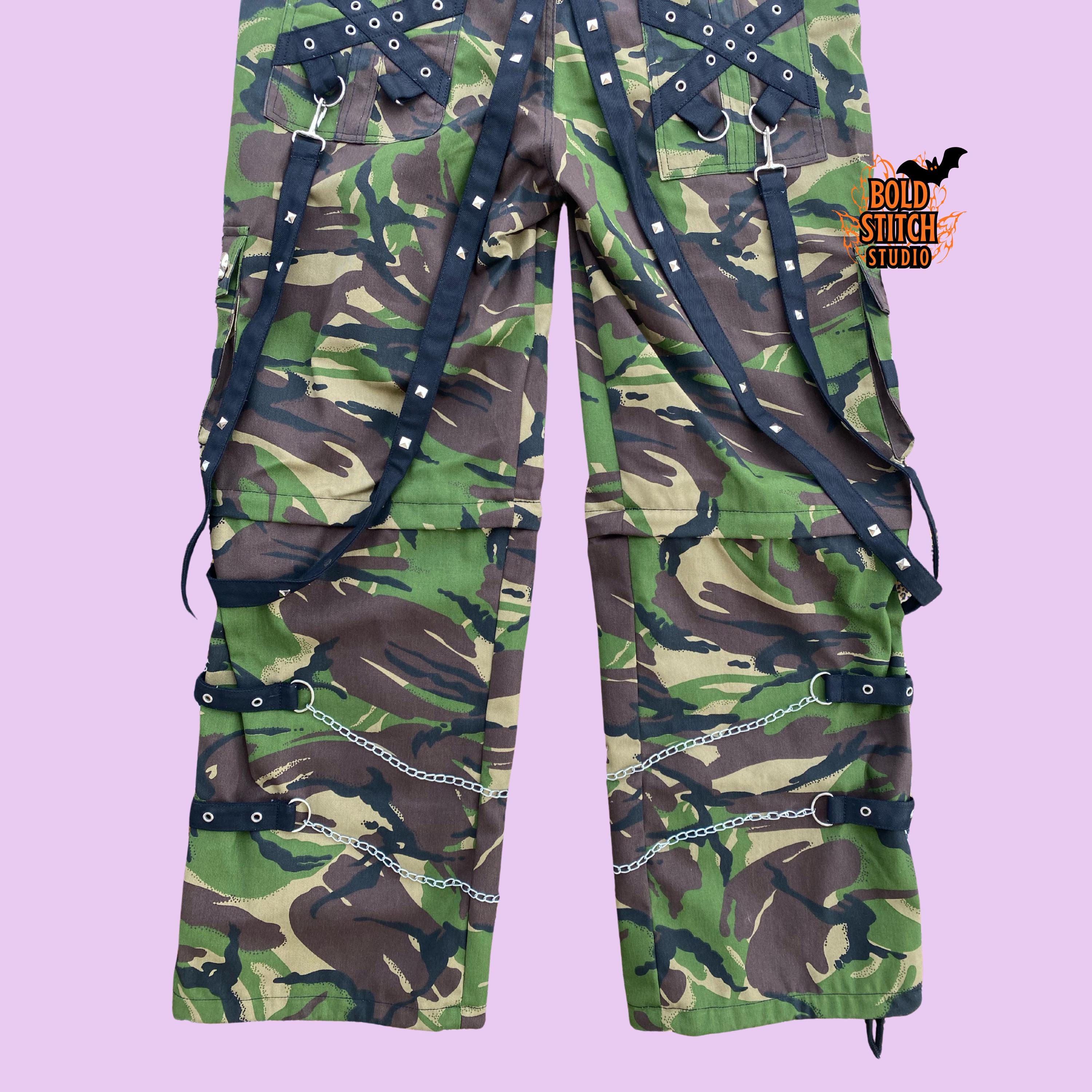 Camo Techwear Cargo Pants, Cyberpunk Gothic Pants, Military Strap Pants ...