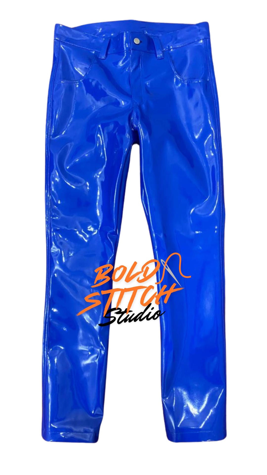 Unisex Blue Vinyl Pants – Slim Fit High-shine PVC Trousers for ...