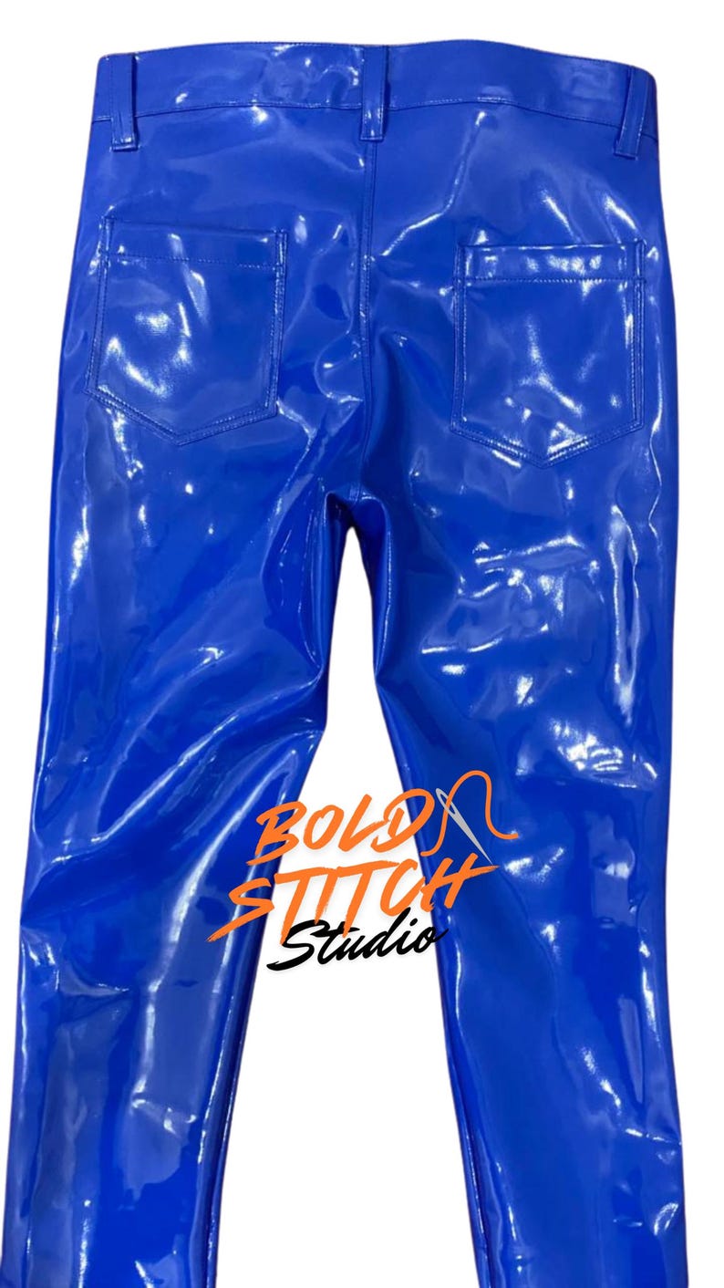 Unisex Blue Vinyl Pants – Slim Fit High-shine PVC Trousers for ...