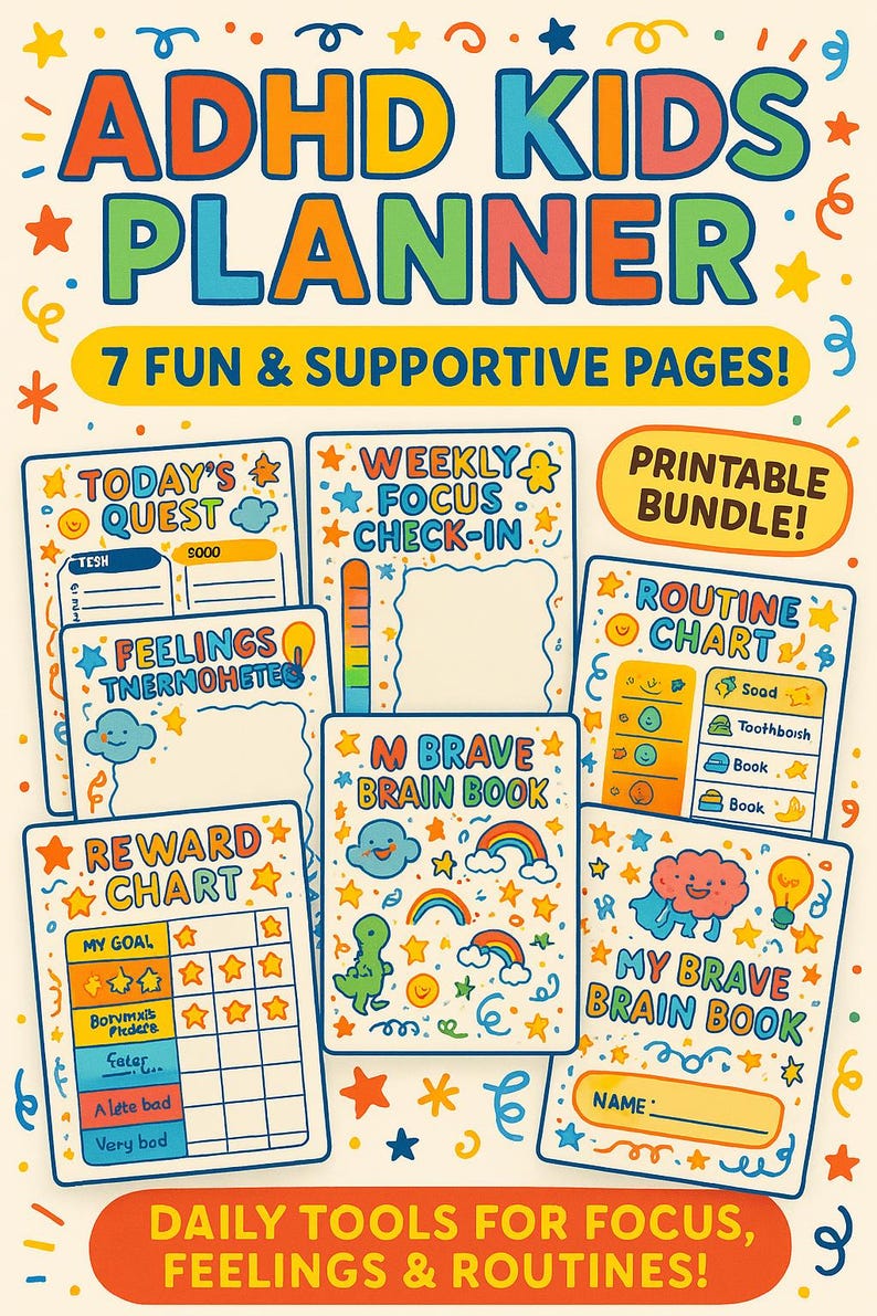 ADHD Kids Planner – Printable Visual Schedule, Daily Routine Chart ...