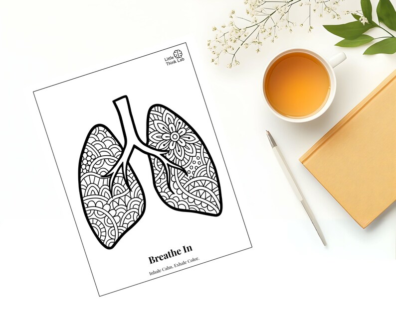 Breathe in – Printable Adult Lung Coloring Page | Stylized Calm Anatomy ...